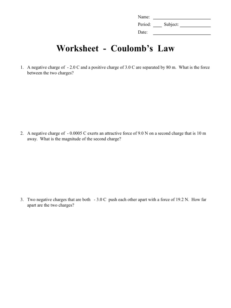 Coulomb's Law Worksheet Problems | PDF
