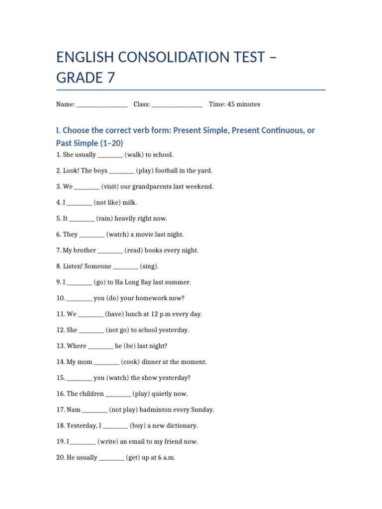 Grade7 English Consolidation Test | PDF