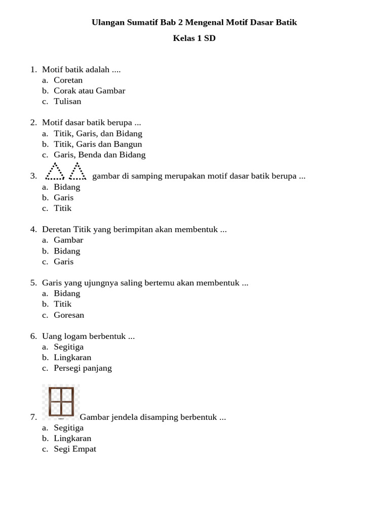 Ulangan Sumatif Bab 2 Mengenal Motif Dasar Batik | PDF