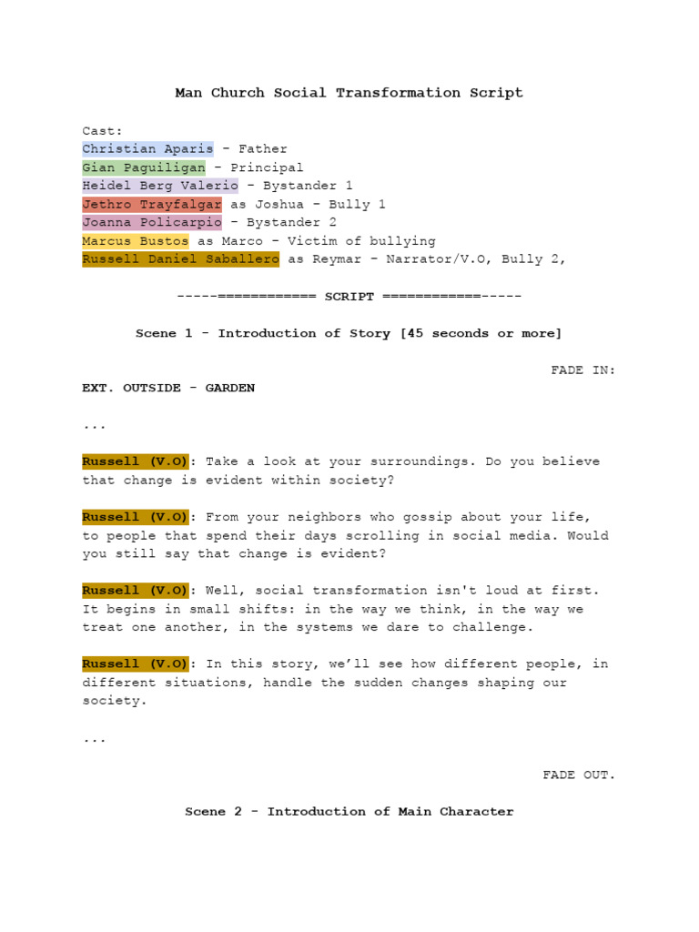 ManChurch Group 5 Social Transformation Script | PDF