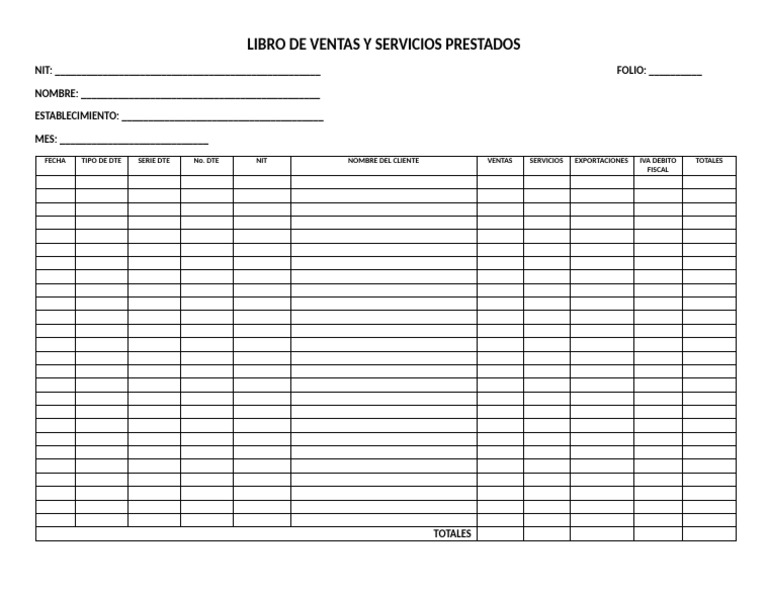 Formato de Libro de Ventas y Servicios Prestados | PDF