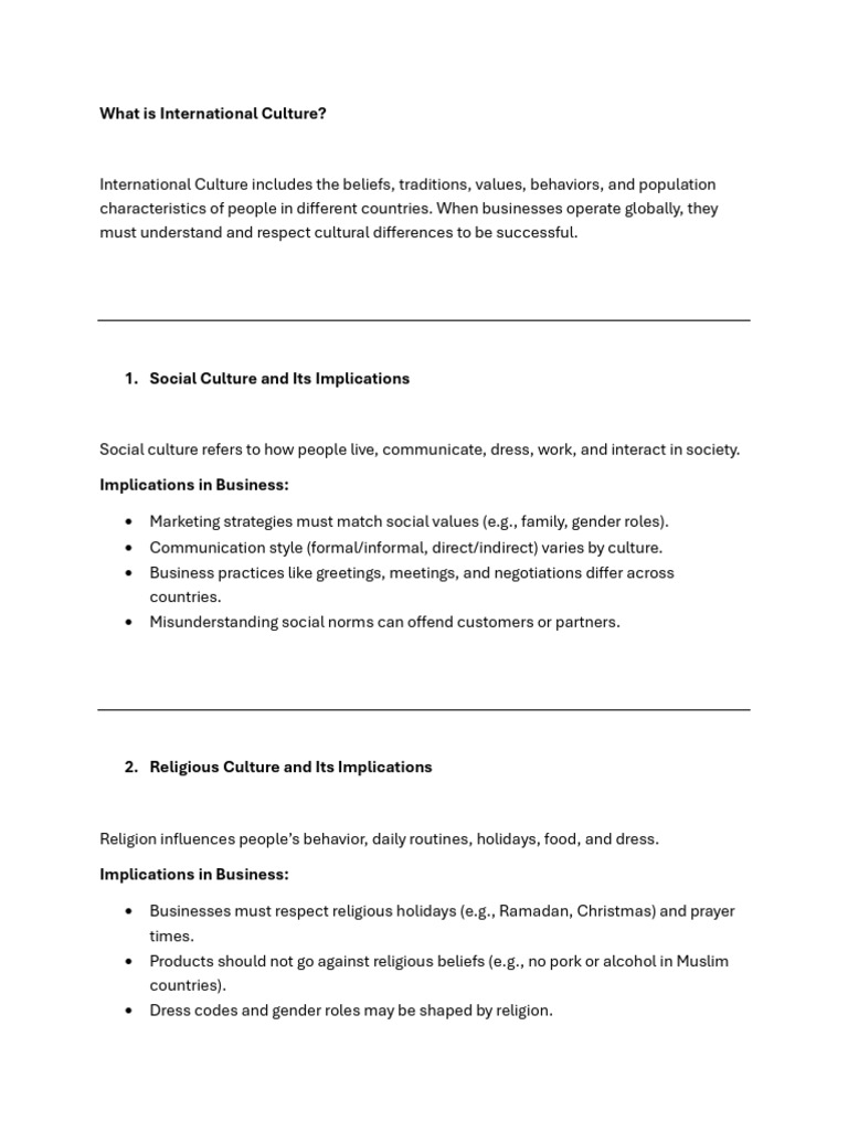 Understanding International Culture in Business | PDF