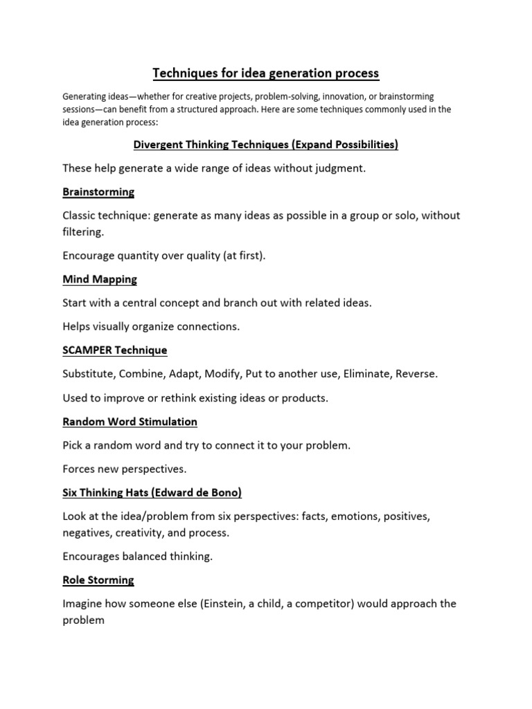 Techniques For Idea Generation Process | PDF