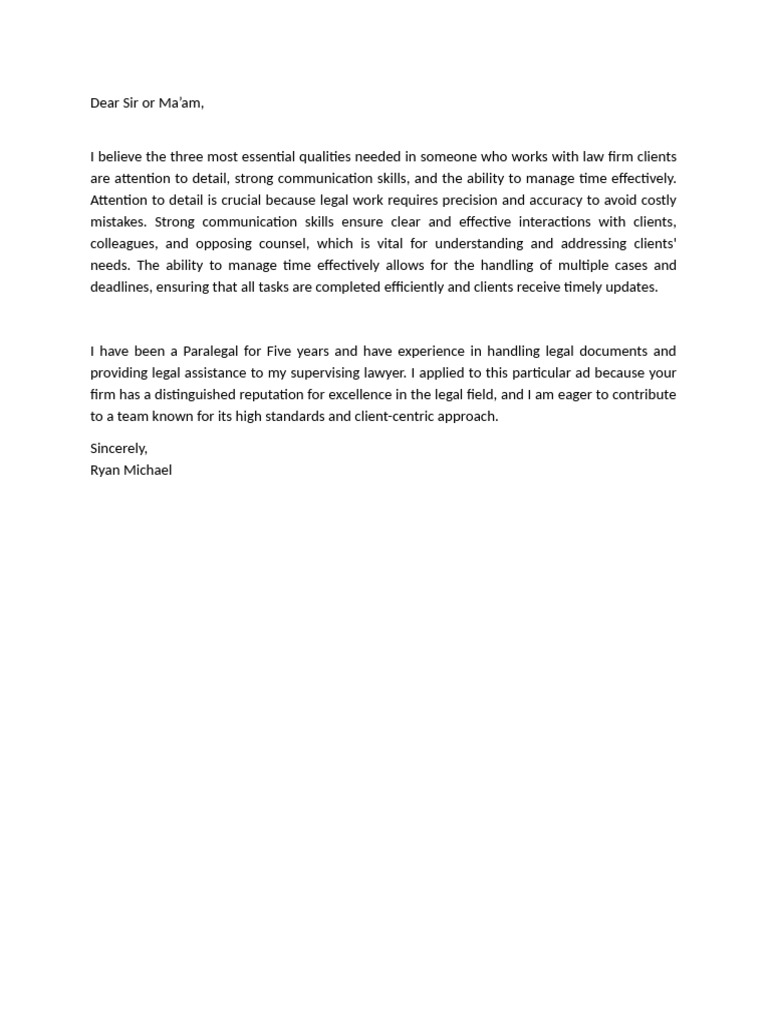 Paralegal Cover Letter Example | PDF
