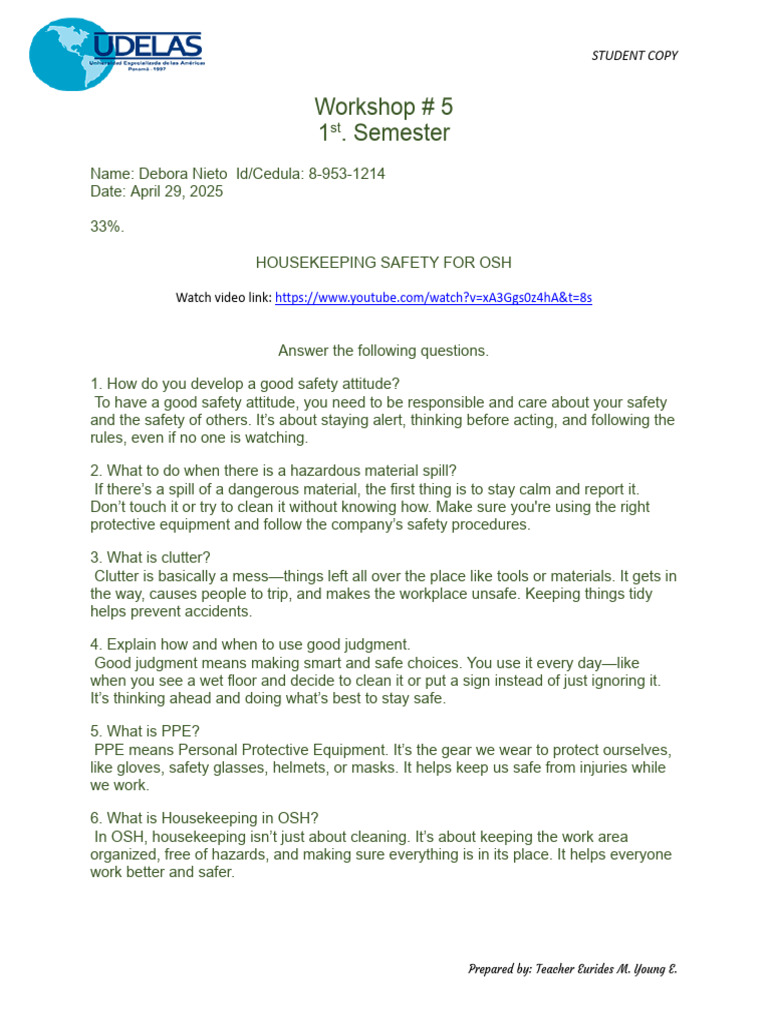 Workshop 5 - Housekeeping | PDF | Personal Protective Equipment | Housekeeping