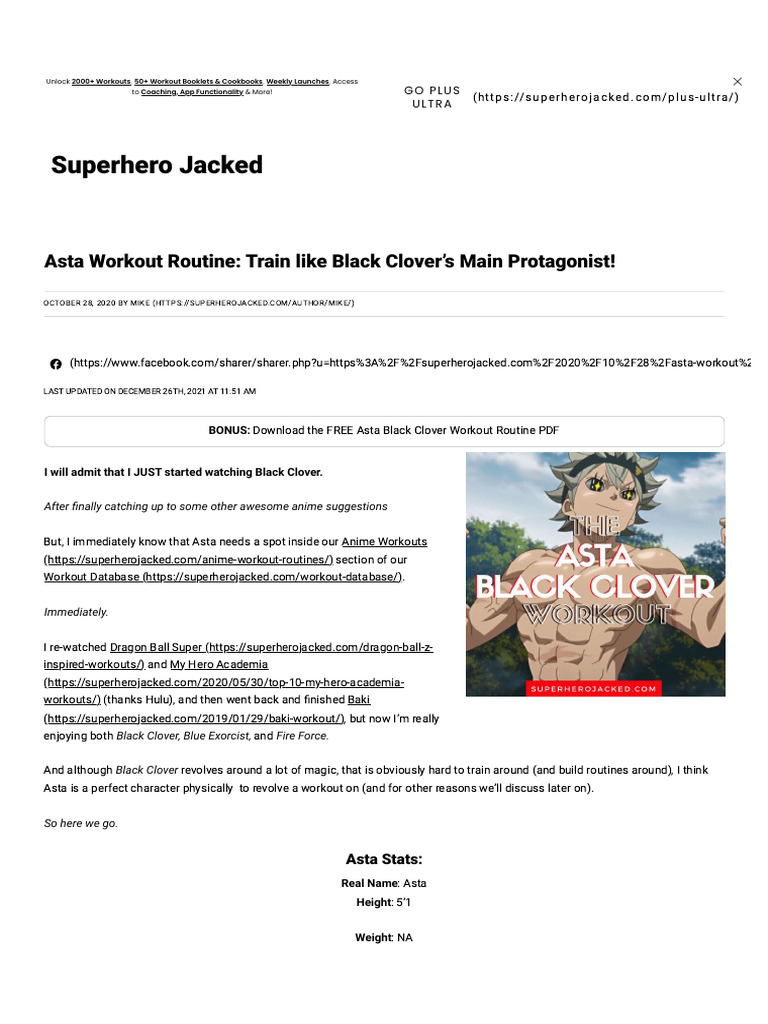 Asta Workout Routine from Black Clover | PDF | High Intensity Interval ...