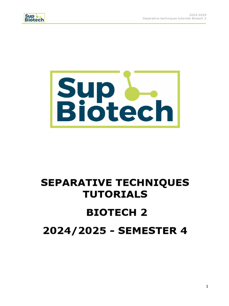 BT2 - Separative Techniques Tutorials Booklet 2024-2025 | PDF | Kinase | Western Blot