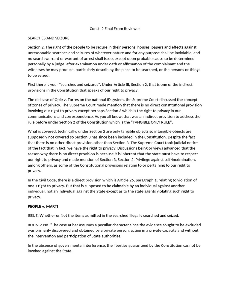Consti 2 Final Exam Reviewer | PDF | Search And Seizure | Search Warrant