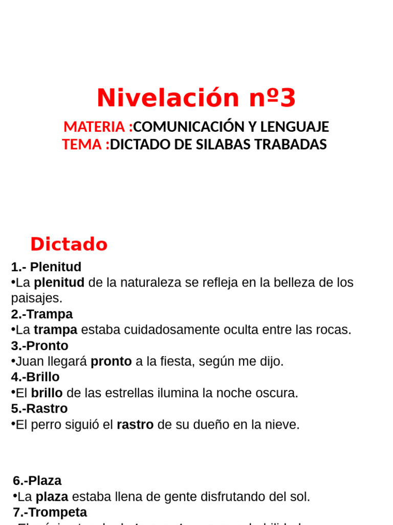 20 Oraciones con Sílabas Trabadas | PDF