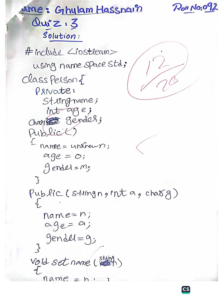 Average Quiz 03 OOP Ghulam Hasnain 090 | PDF