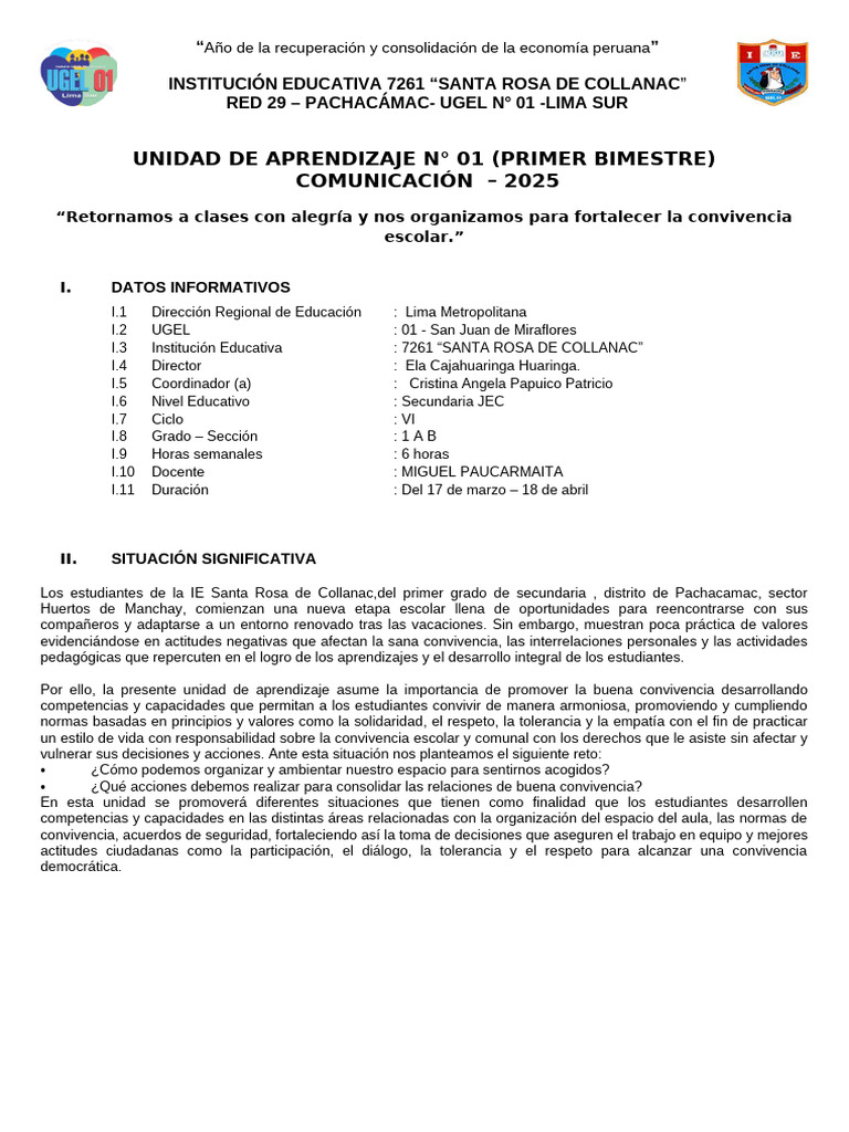 Unidad Uno de Primero | PDF | Aprendizaje | Información