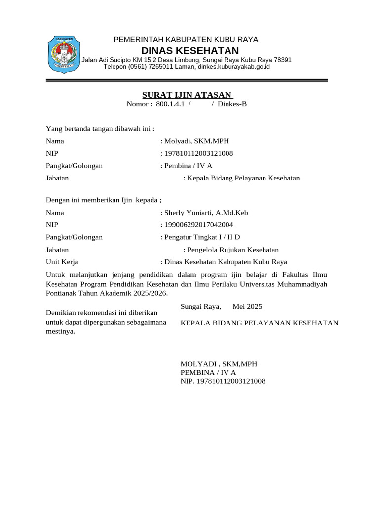 surat ijin atasan contoh | PDF