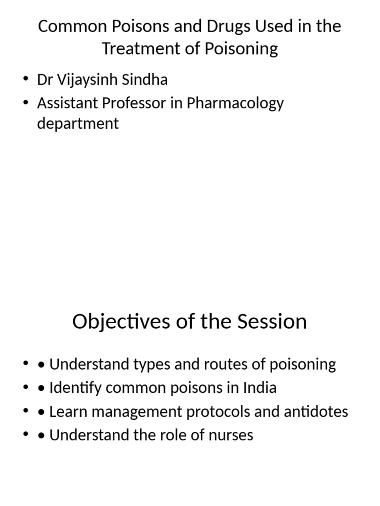 Common Poisons Nursing Class | PDF | Poison | Drug Overdose