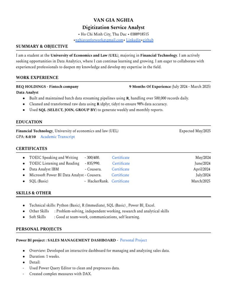 CV VanGiaNghia Data Analyst | PDF | Data Analysis | Data