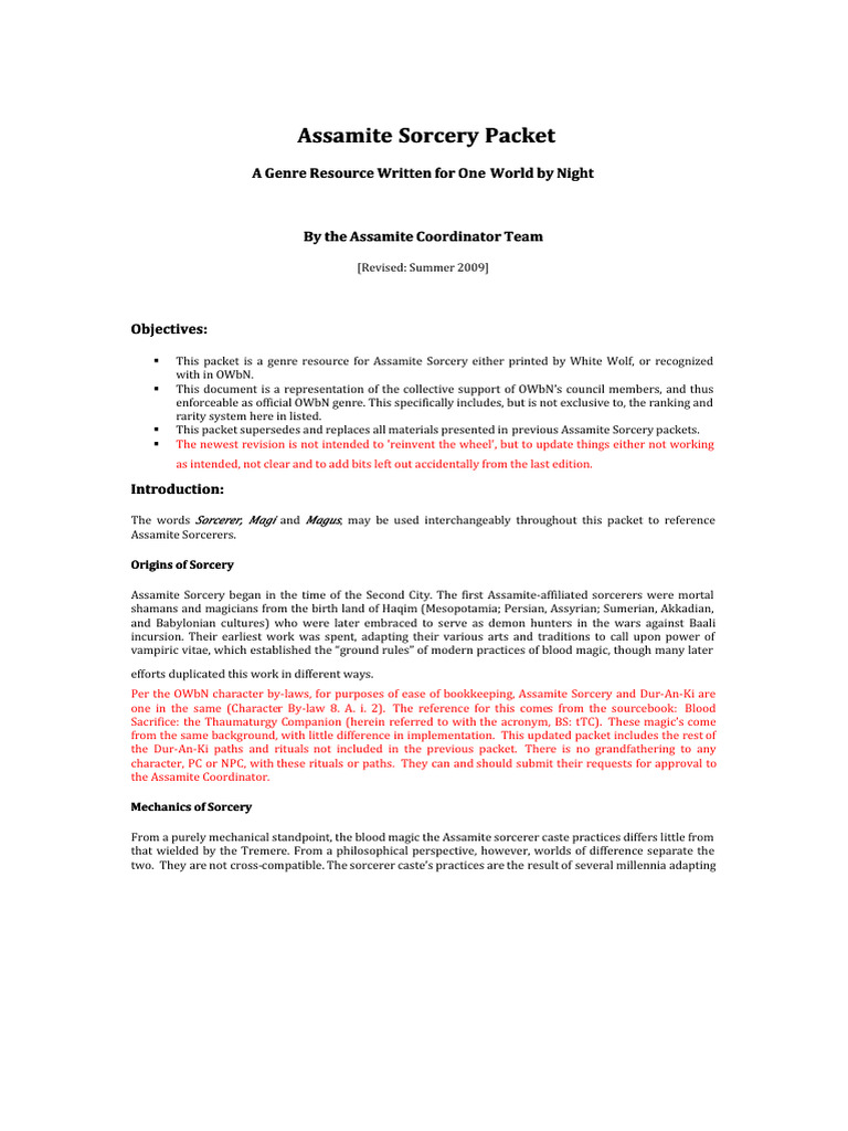 Assamite Sorcery Guide for OWbN | PDF | Prayer | Infection