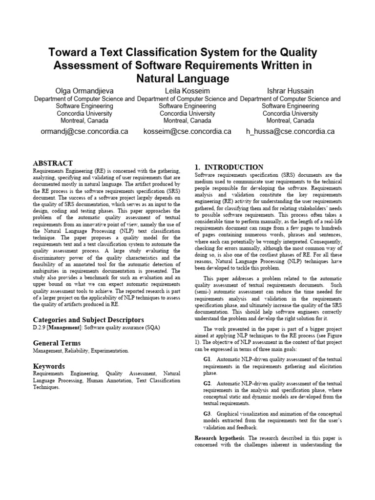 Toward A Text Classification System For | PDF | Parsing | Statistical Classification