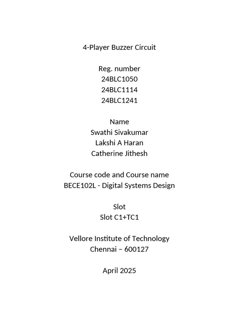 4-Player Buzzer Circuit Report | PDF | Logic Gate | Electronic Circuits