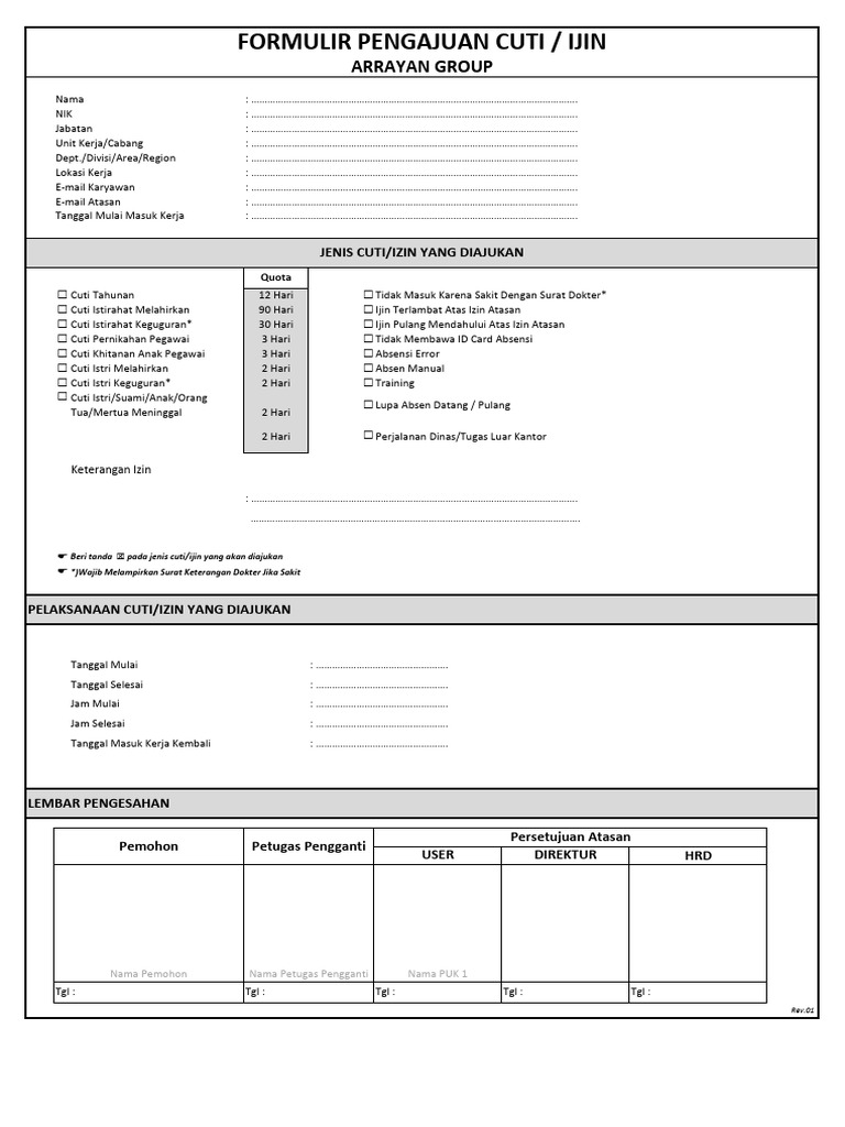 Form Cuti Baru - (Update) | PDF