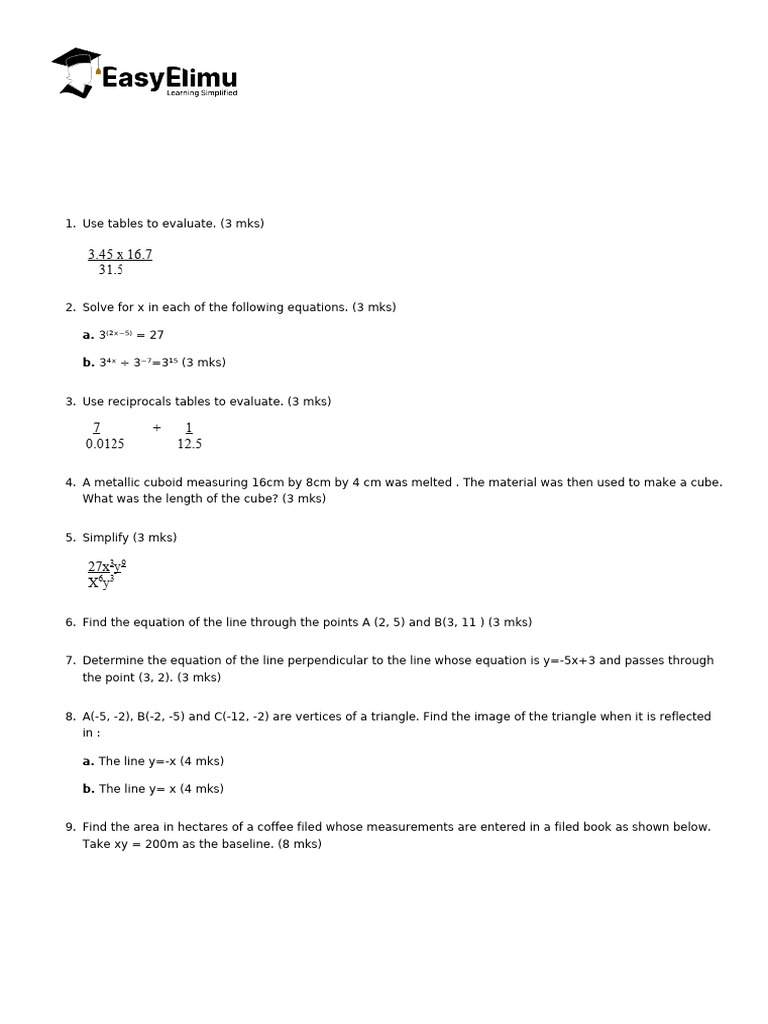Mathematics - Form 2 Mid Term 1 Exams 2025-3213 | PDF | Triangle ...