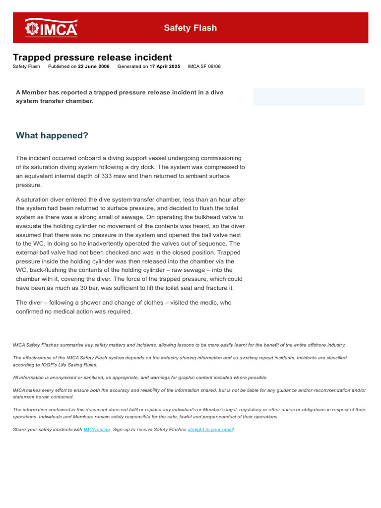 Trapped Pressure Release Incident | PDF | Underwater Diving ...