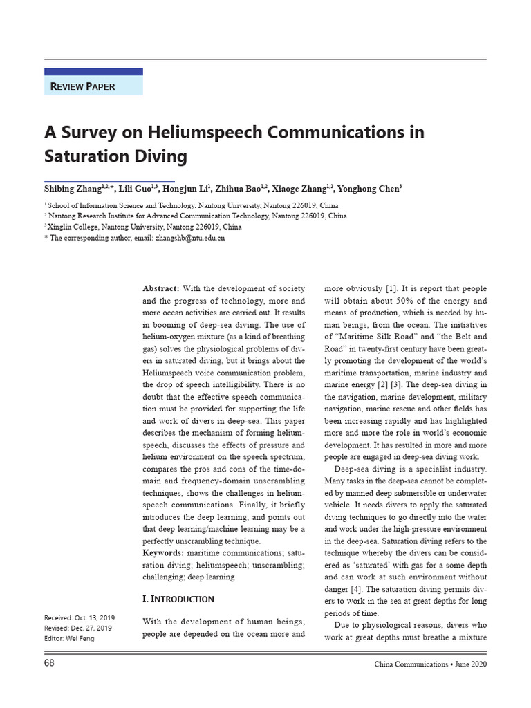 A Survey On Heliumspeech Communications in Saturation Diving (Zhang ...