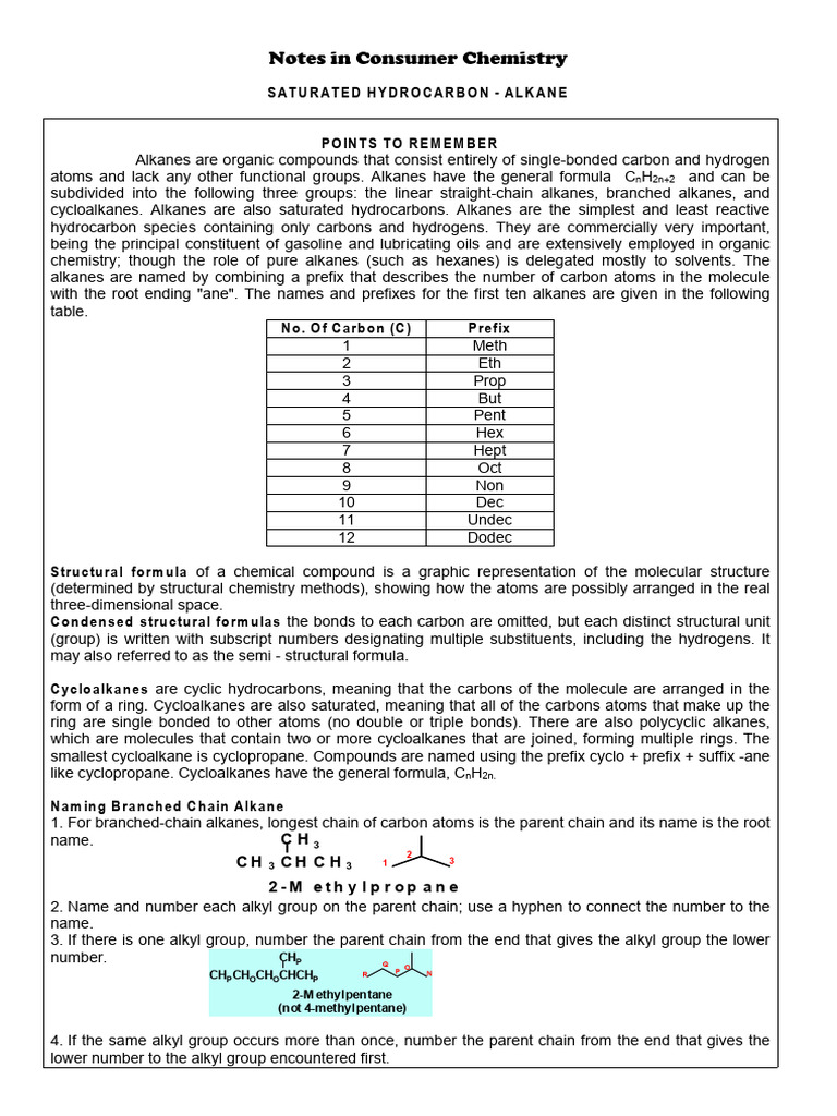 Notes in Consumer Chemistry | PDF | Alkene | Alkane