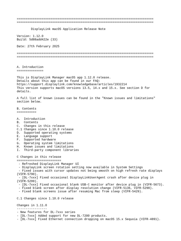 DisplayLink Manager Graphics Connectivity1.12-Release Notes | PDF | Mac ...