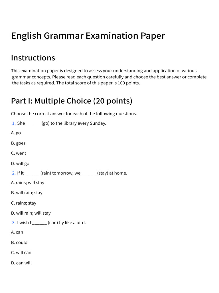 English Grammar Exam Paper | PDF | Adverb | Language Mechanics