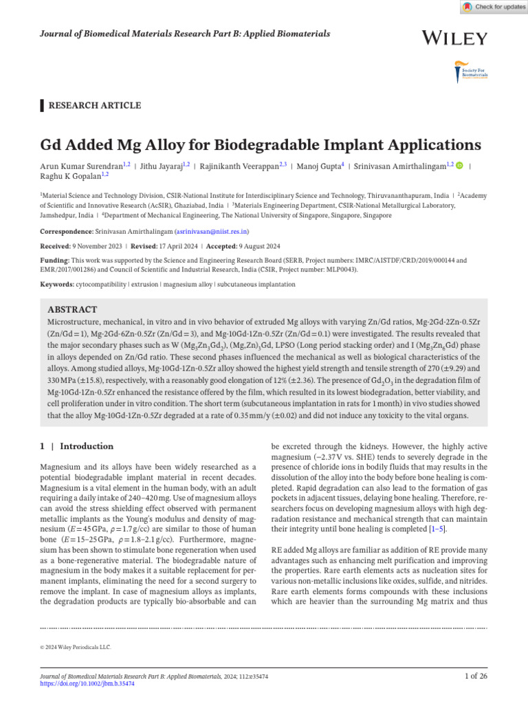 GD Added MG Alloy For Biodegradable Implant Applications | PDF | X Ray ...