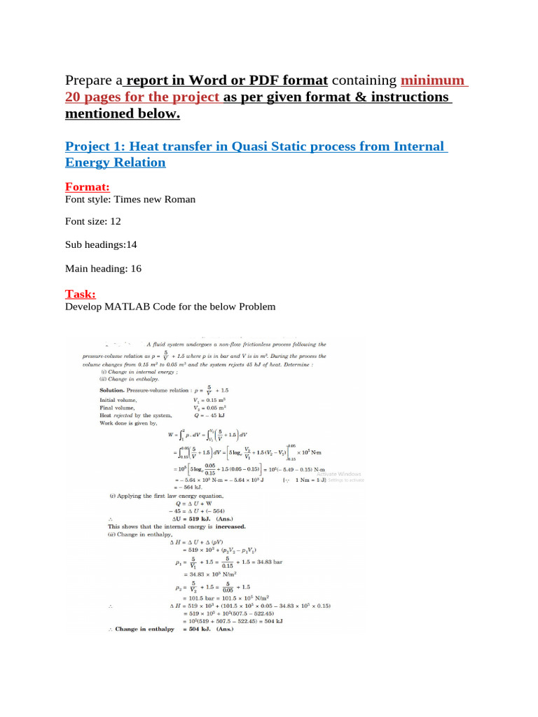 Thermodynamics 1st Project Submission Instruction - 1 | PDF