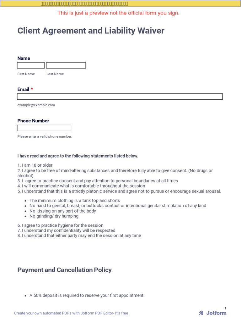 Client Agreement - Liability Waiver PREVIEW ONLY | PDF | Consent ...