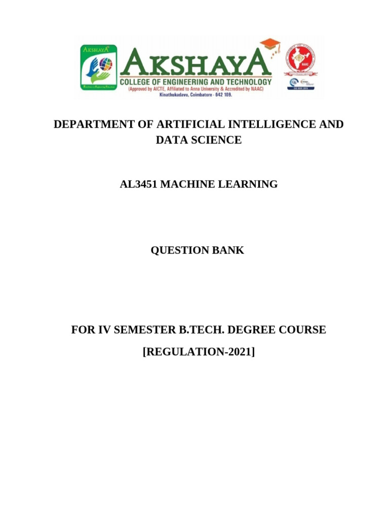 AL3451 Machine Learning Question Bank | PDF | Operating System | Kernel ...