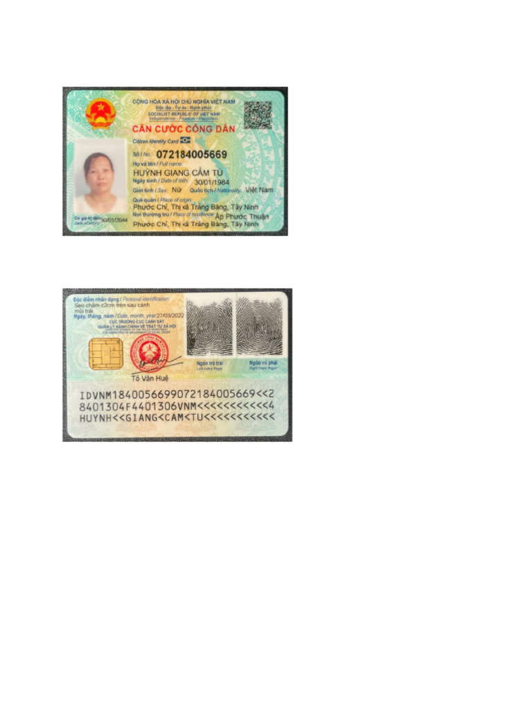 CCCD - Huỳnh Giang Cẩm Tú 2 | PDF