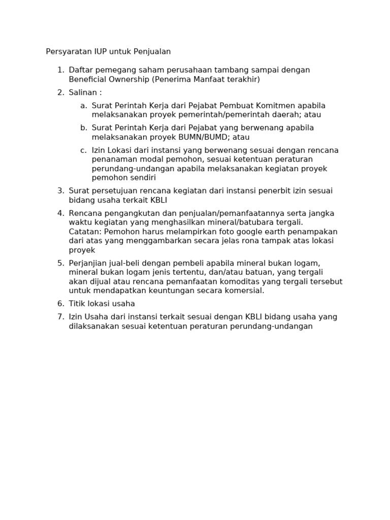 Persyaratan IUP Untuk Penjualan | PDF