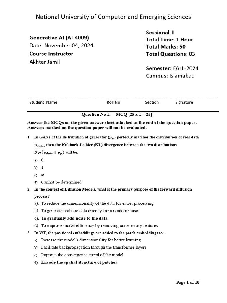 Gen AI - Sessional-II Exam Solution | PDF | Applied Mathematics | Machine Learning