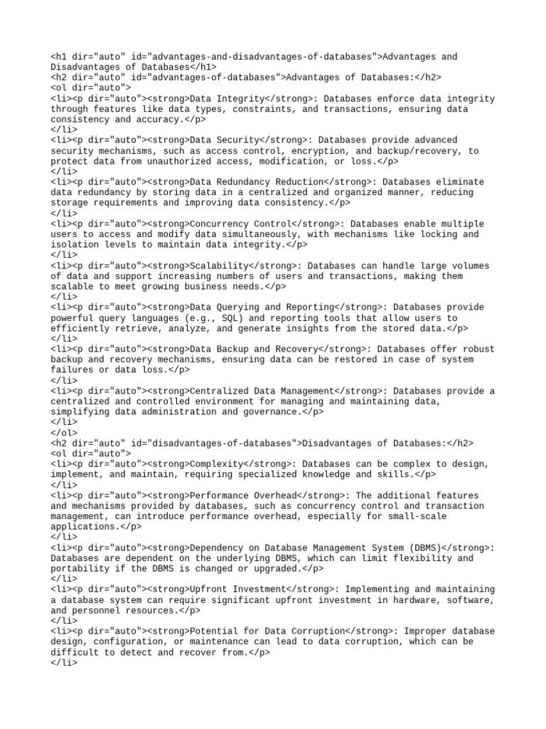 Advantages and Disadvantages of Databases | PDF | Databases | Database ...