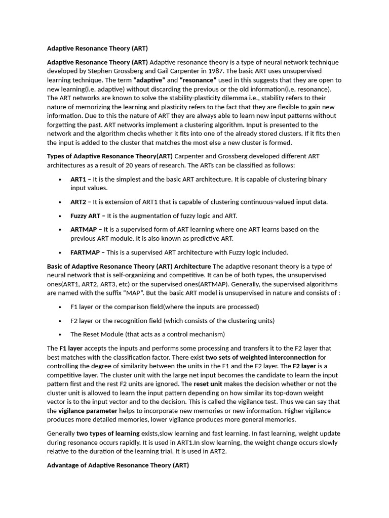 Adaptive Resonance Theory | PDF | Applied Mathematics | Algorithms