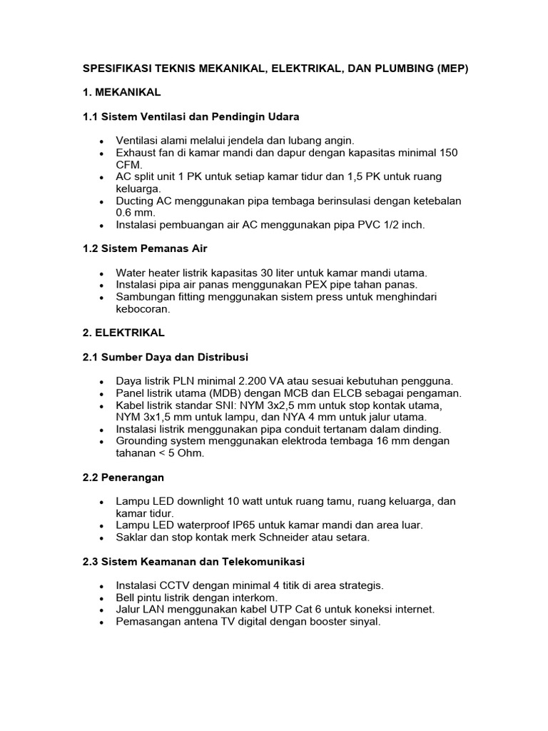 Spesifikasi Teknis Mep | PDF