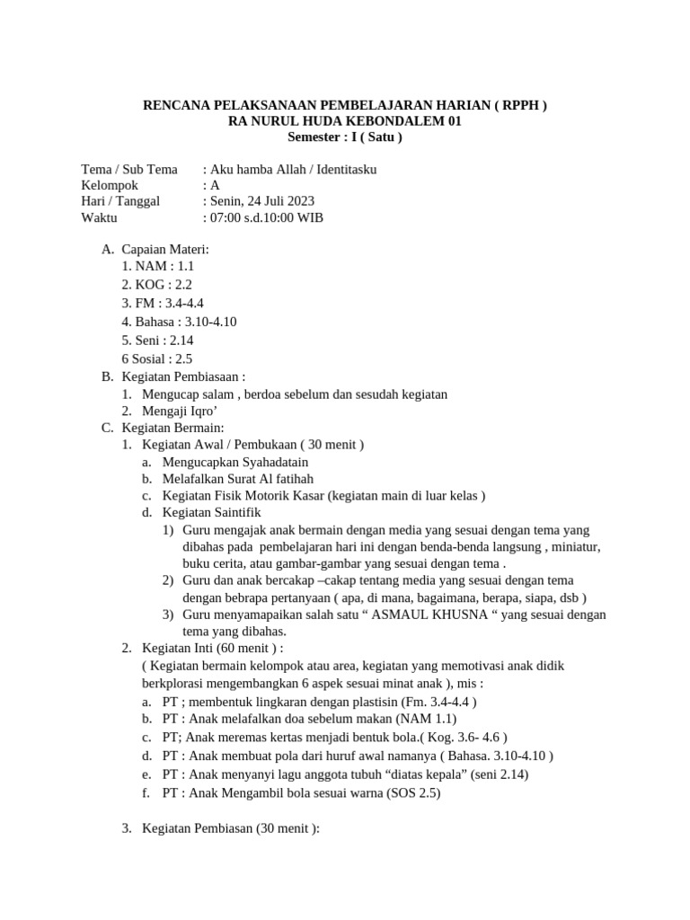 RPPH Semester 1 Tahun 2023 2024 | PDF