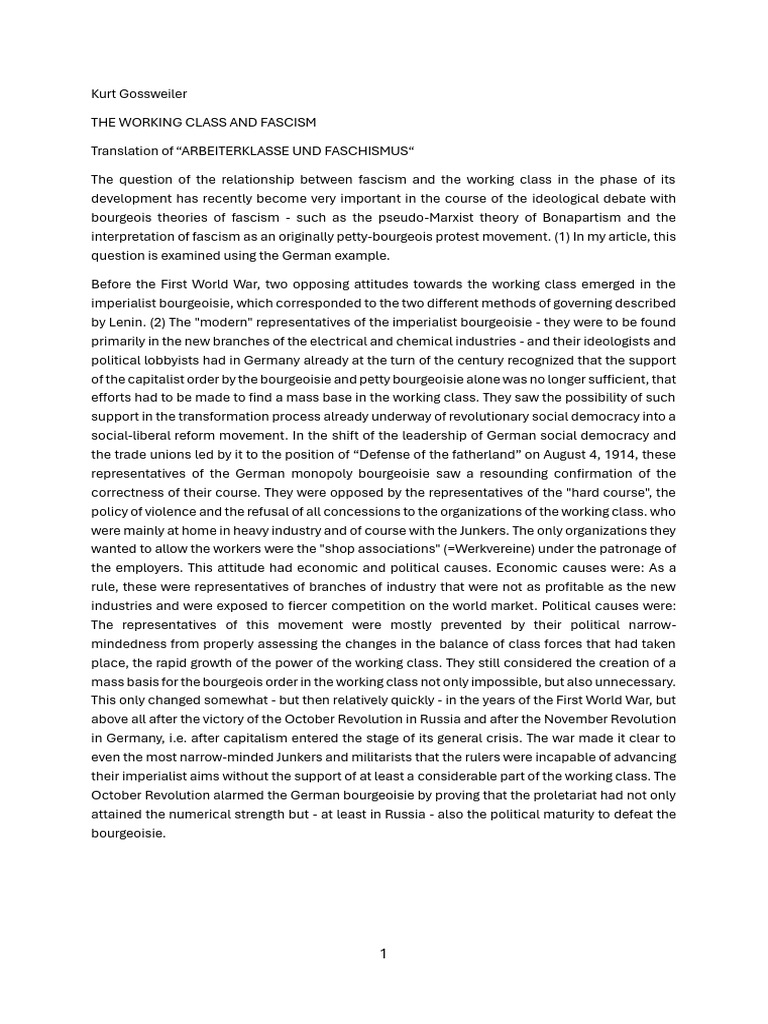 Working Class Dynamics in Fascism | PDF | Weimar Republic | Nazism