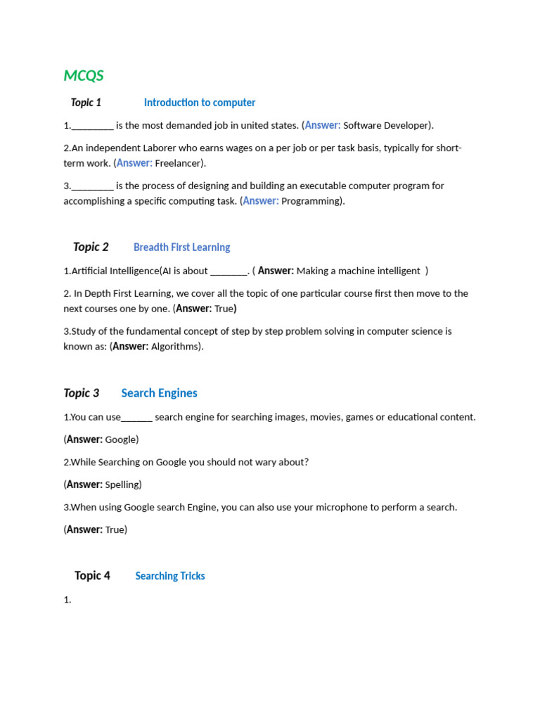 Introduction To Computer (MCQS) | PDF