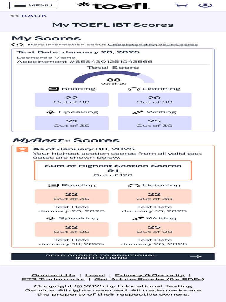 TOEFL Ibt - My Scores | PDF