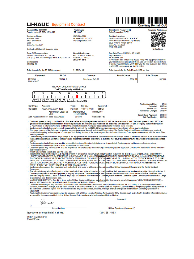 U-Haul Receipt | PDF