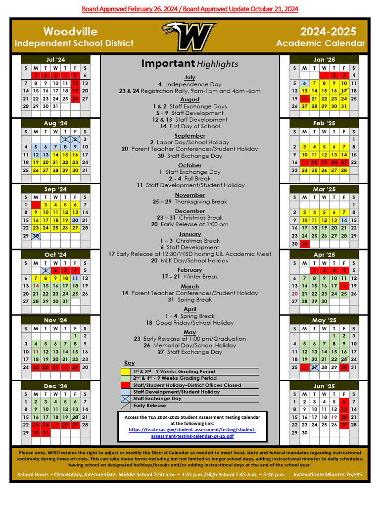 Woodville ISD 2024-2025 Calendar | PDF | Educational Stages | Observances