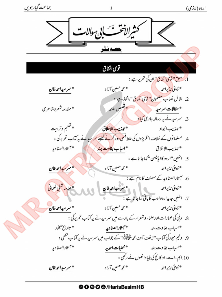Xi-Urdu Notes (Only Important Topics | PDF