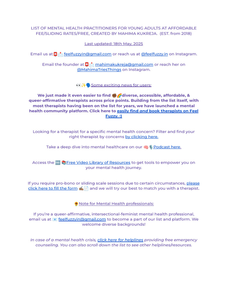 List of Mental Health Practitioners For Young Adults at Affordable Fee ...