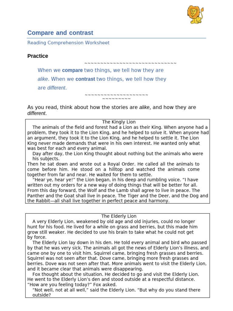 grade-5-compare-contrast-a | PDF | Lion