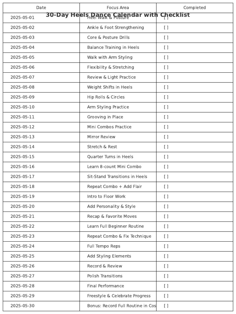 30-Day Heels Dance Training Plan | PDF