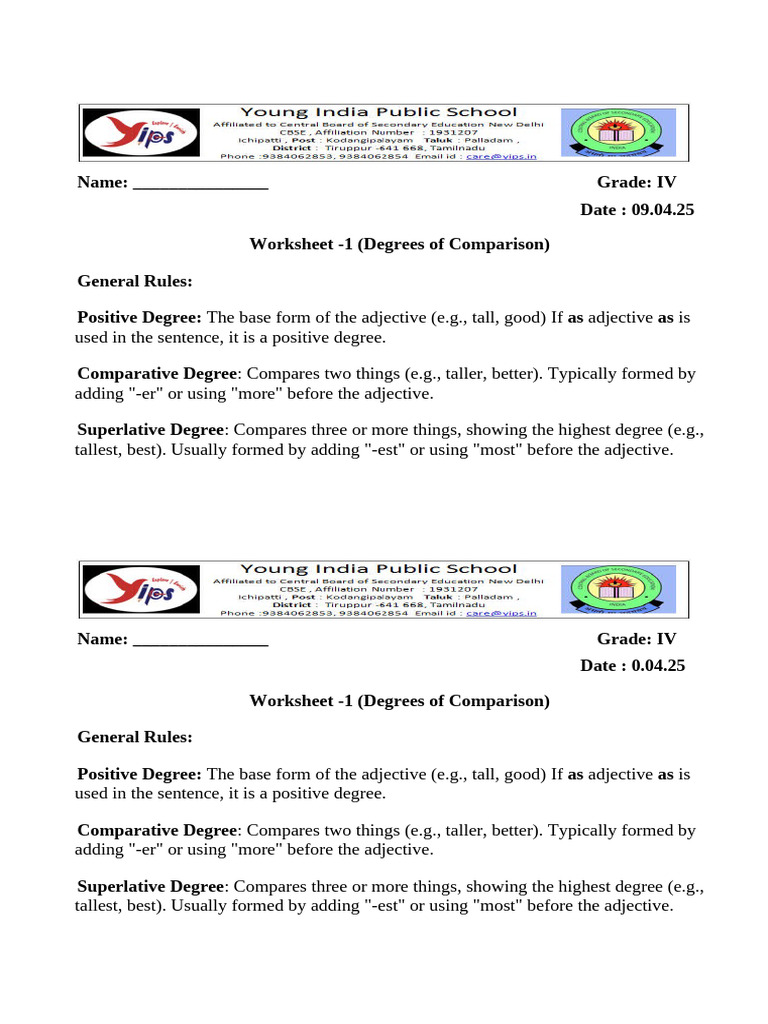 Degrees of Comparison Worksheet1 | PDF | Linguistics | Linguistic ...