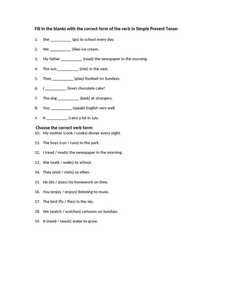 Simple Present Worksheet | PDF